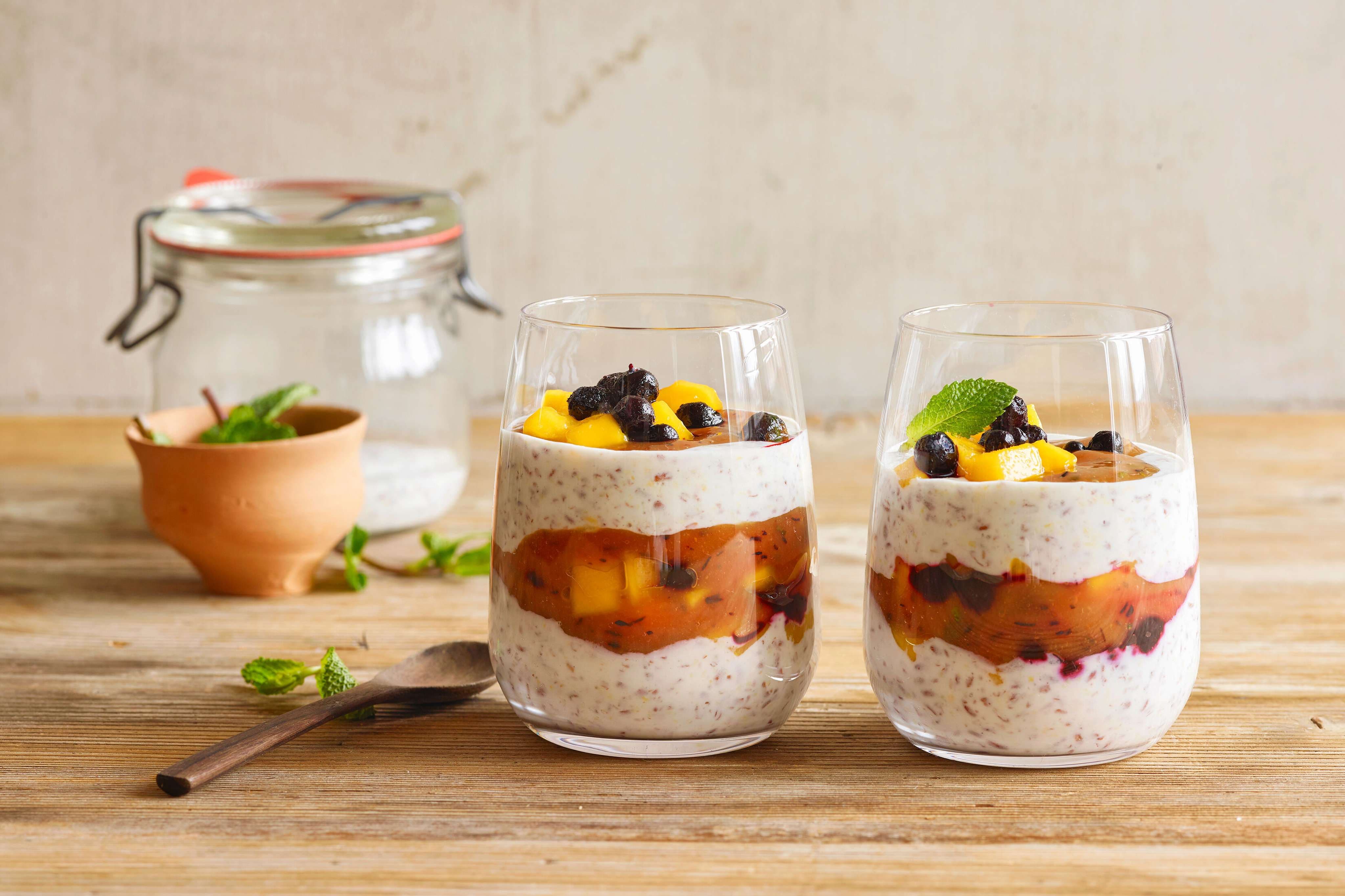 Recette: Pudding aux graines de lin, aux myrtilles et à la mangue ...