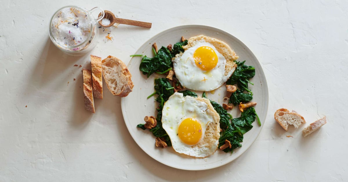 Spiegeleier auf Pilz-Spinat | Rezept