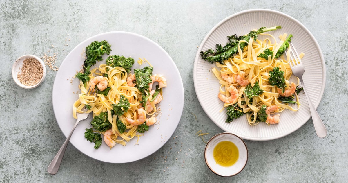Federkohl-Pasta mit Crevetten | Rezept