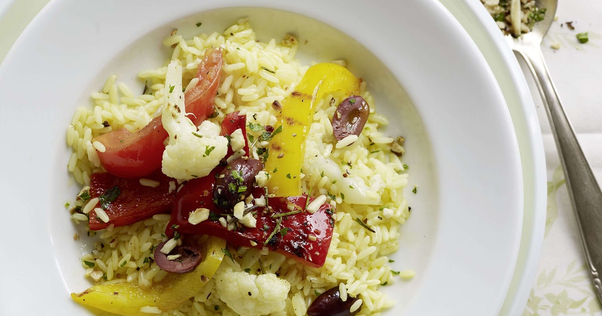 Safran-Gemüse-Reis mit Krokant | Rezept