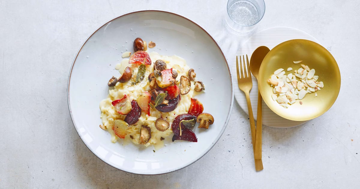 Risotto aux amandes avec betteraves et champignons | Recette